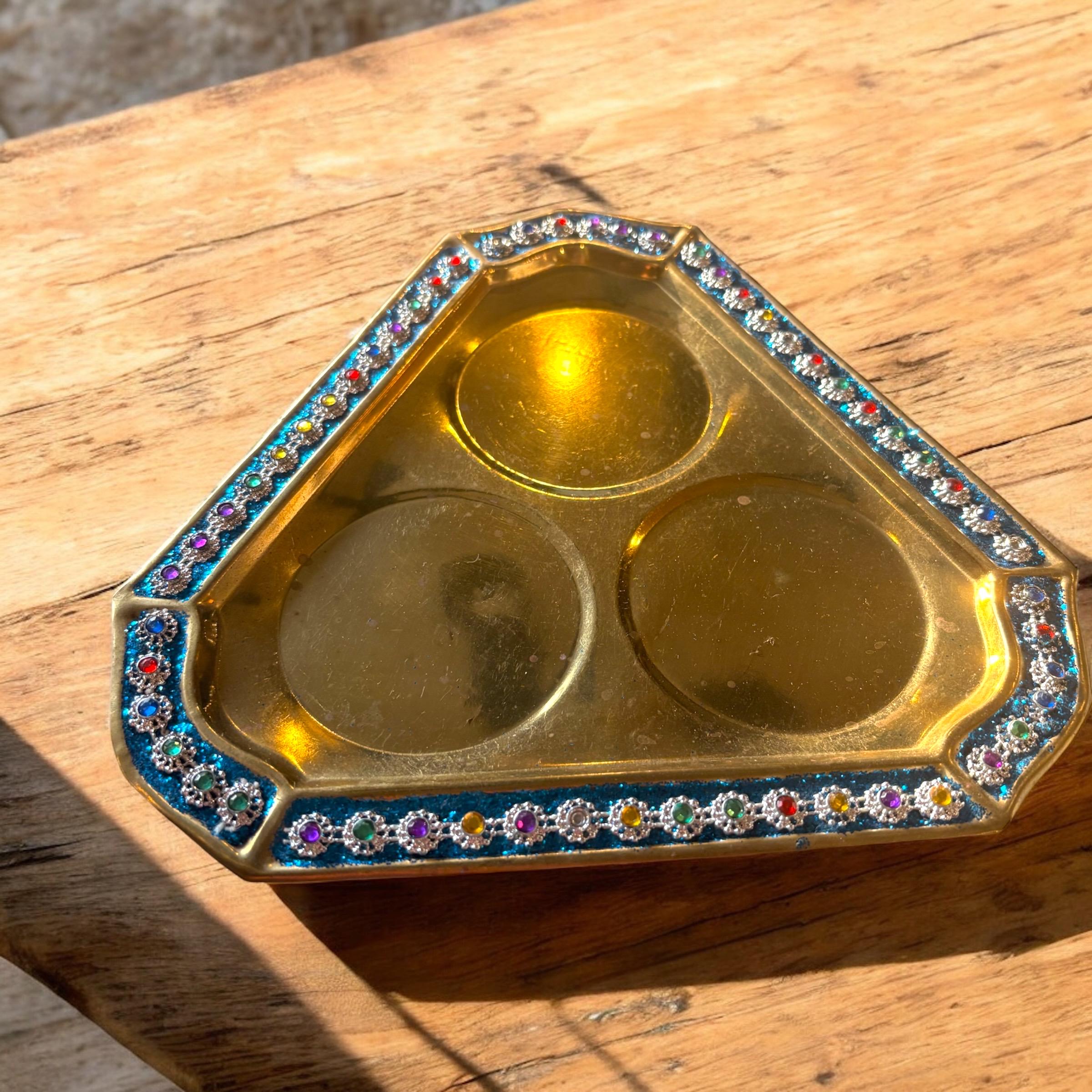 Jeweled Brass Spice Box Set – Indian Decorative Condiment Server With ...