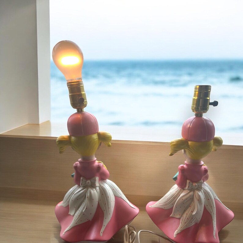 Vintage 1960s Kitsch Ceramic Girl Lamp Set: Nursery Decor - Etsy