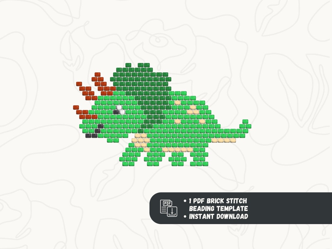 Triceratops Dino Brick Stitch Pattern Template | Peyote Stitch PDF ...