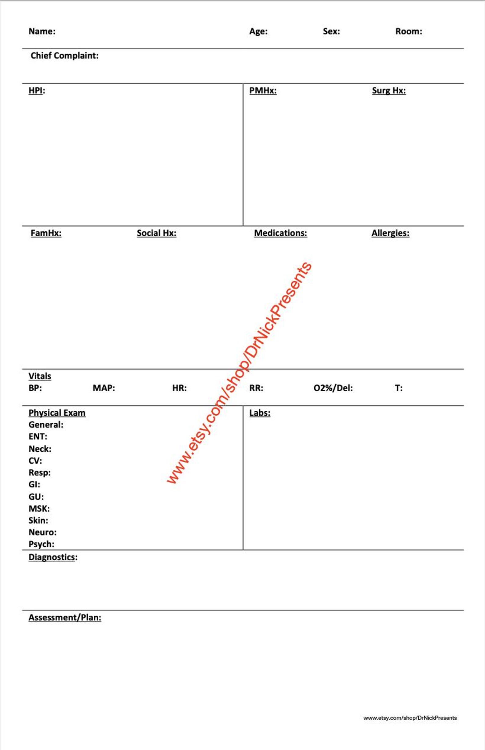 History and Physical Template, H and P Template, H&P Template D - Etsy