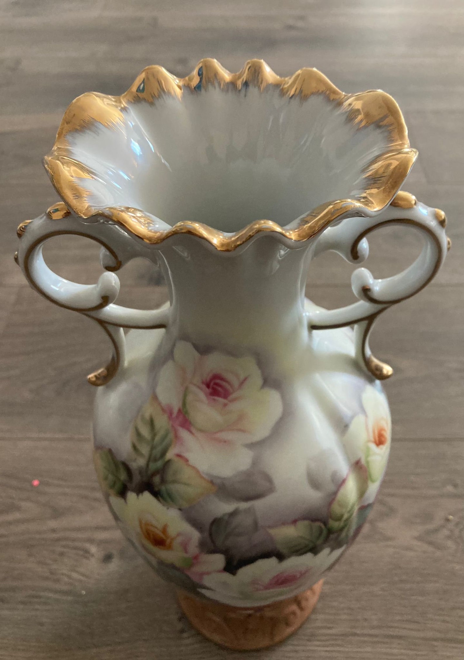 Large Rose Hand-painted Vase With Handles and Fluted Top - Etsy