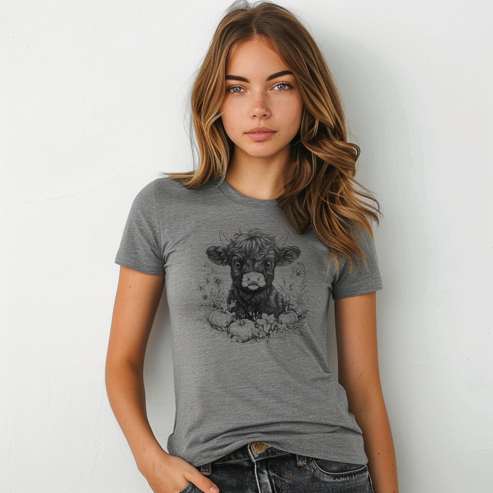 Fall Highland Cow Shirt for Country Girls, Woman T Shirt Animal Graphic ...