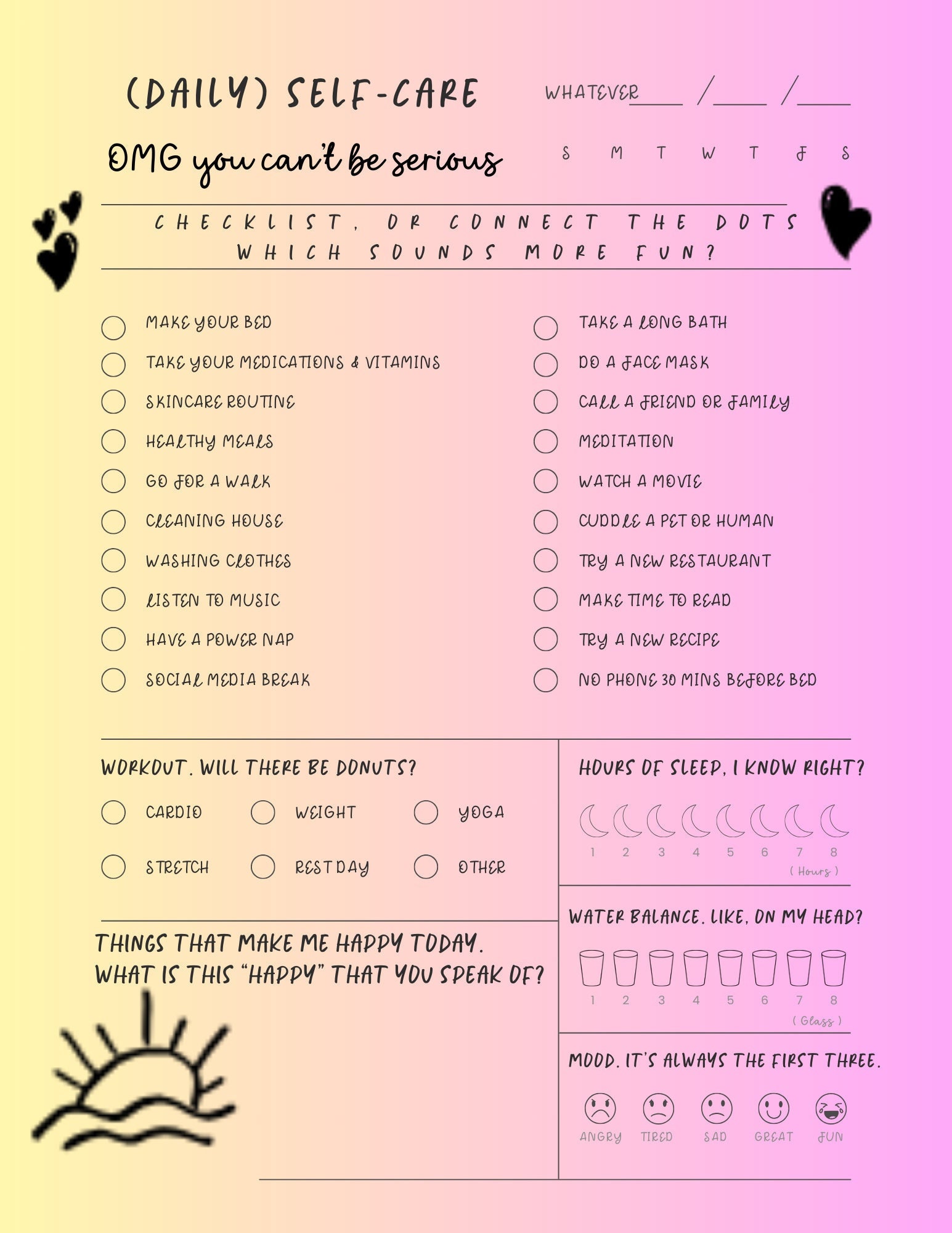 Daily Self-care Check List - Etsy