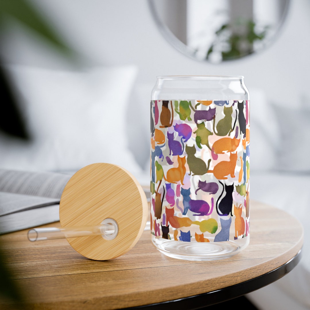 Friendship Gift water Painted Cats Sipper Glass, 16oz - Etsy