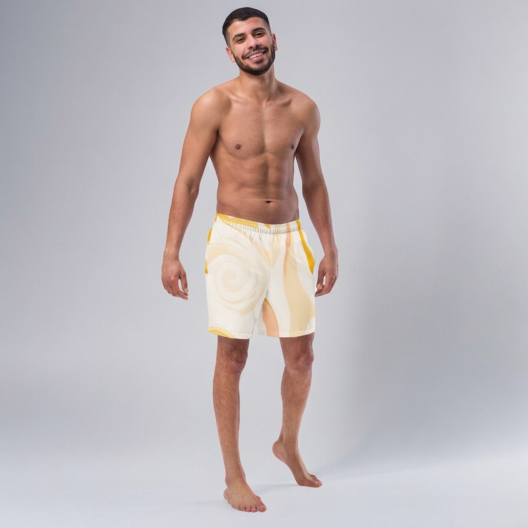 Men's Swim Trunks, Peach, Yellow and White Swim Trunks, Quick Dry Swim ...