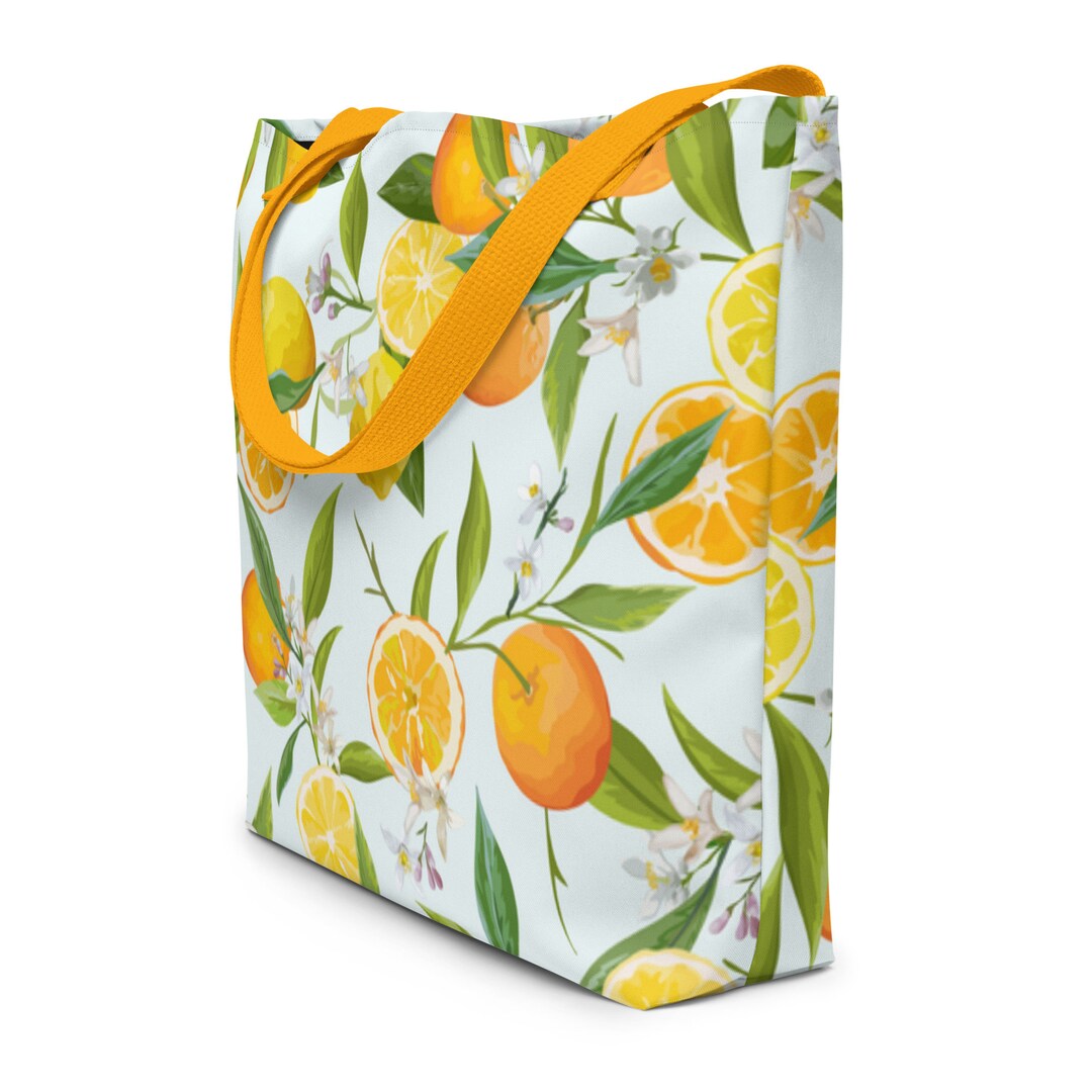 Large Citrus Printed Tote Bag, Lemon Print Bag, Orange Print Bag ...