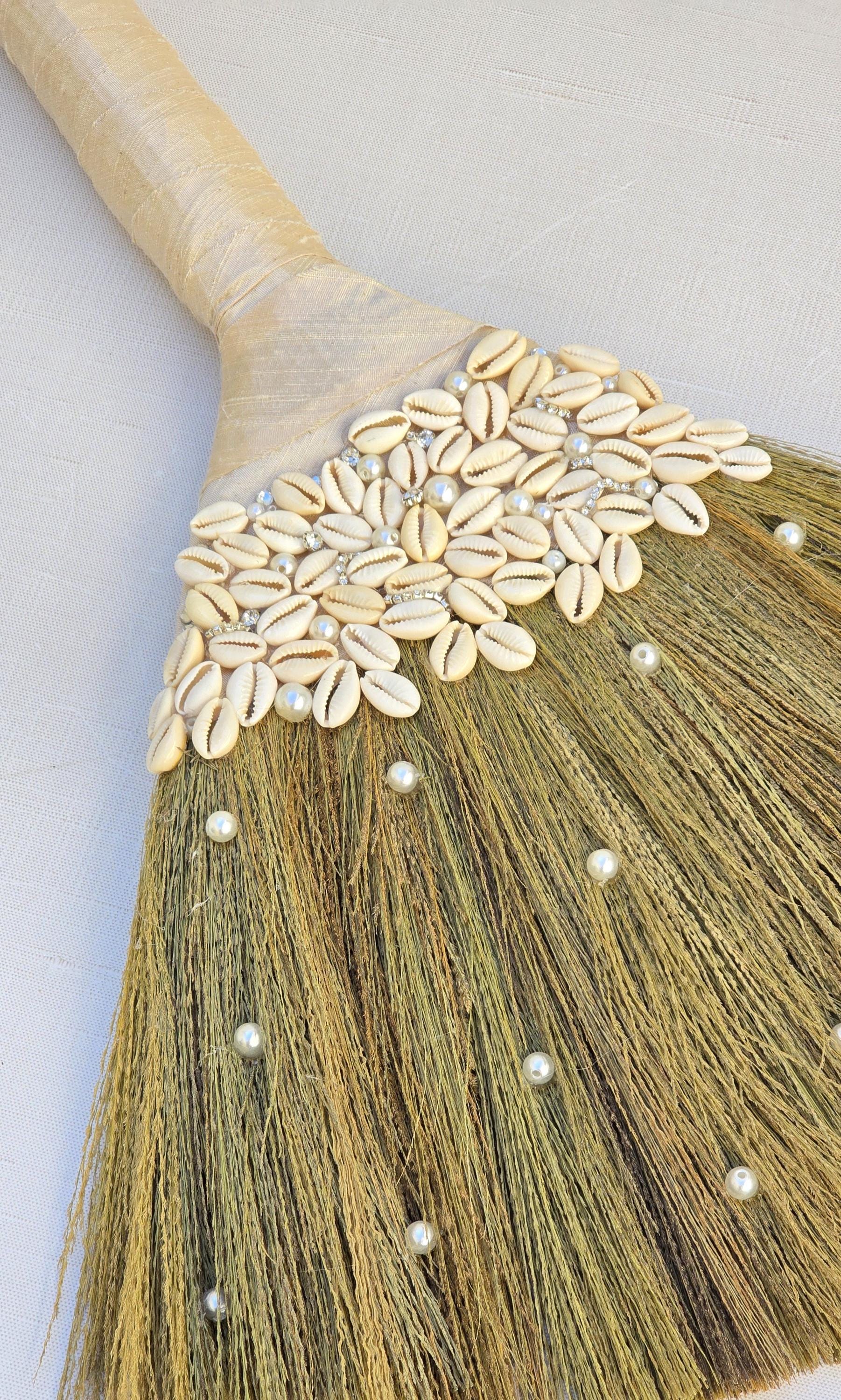 100 % Dupioni Silk Wedding Broom With Cowrie Shells Dupioni Silk Ivory ...
