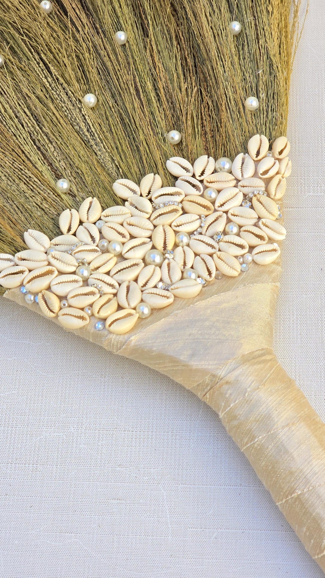 100 % Dupioni Silk Wedding Broom With Cowrie Shells Dupioni Silk Ivory ...