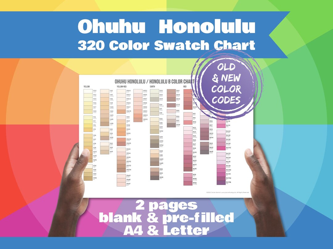 Ohuhu Honolulu 320 Color Set Swatch Chart | Old and New Codes | Blank ...