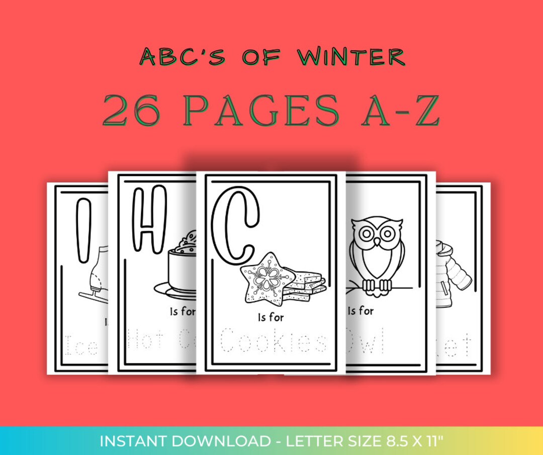 Abc's of Winter Printable Coloring & Tracing Worksheets, Pre K ...