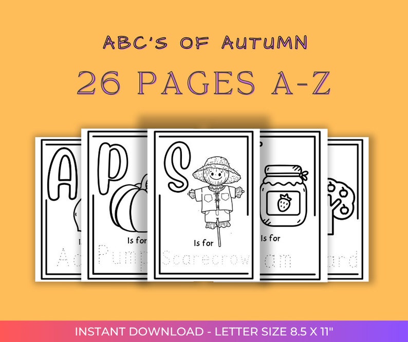 Abc's of Autumn Fall Printable Coloring & Tracing Worksheets, Pre K ...