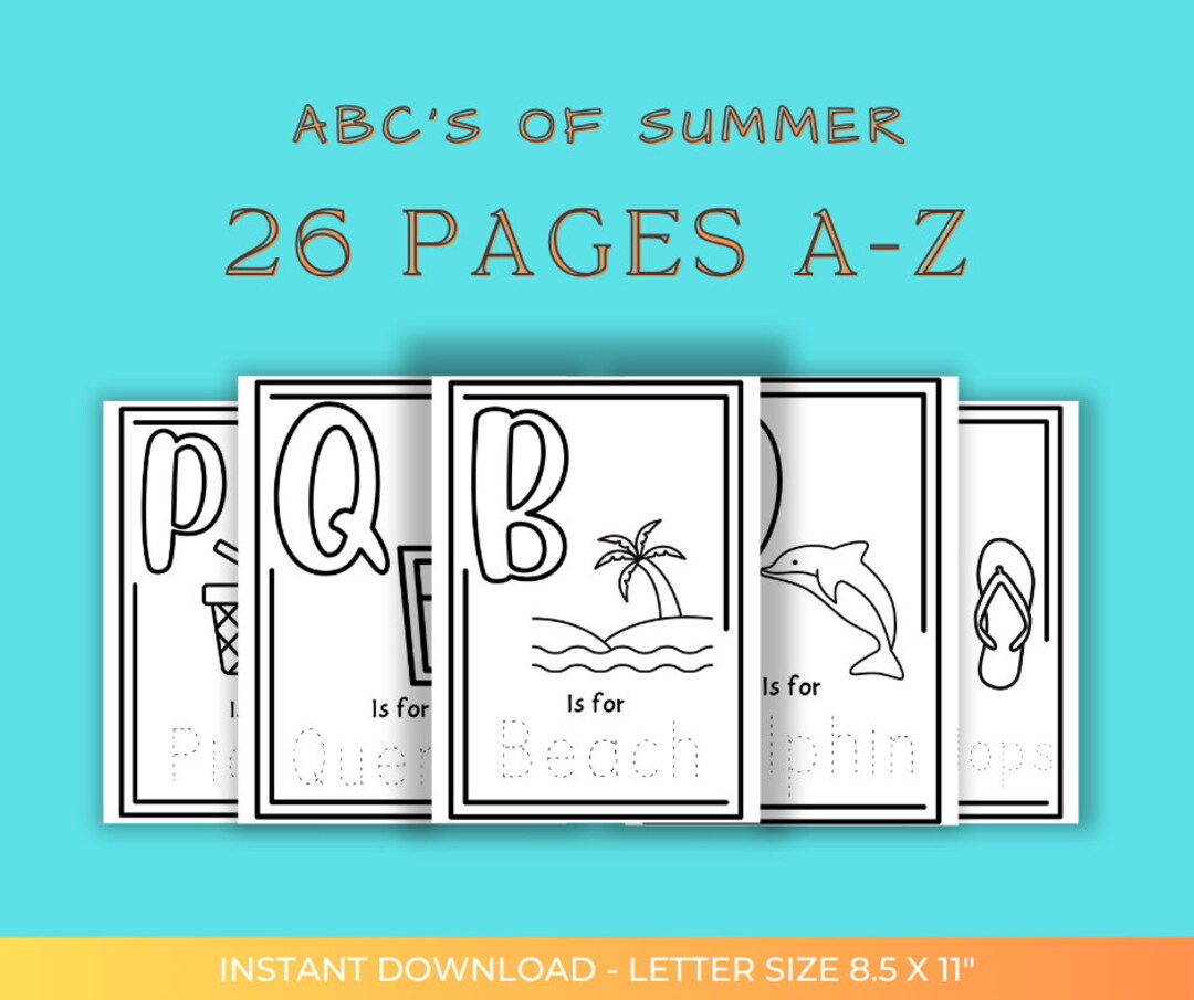 Abc's of Summer Printable Coloring & Tracing Worksheets, Pre K ...