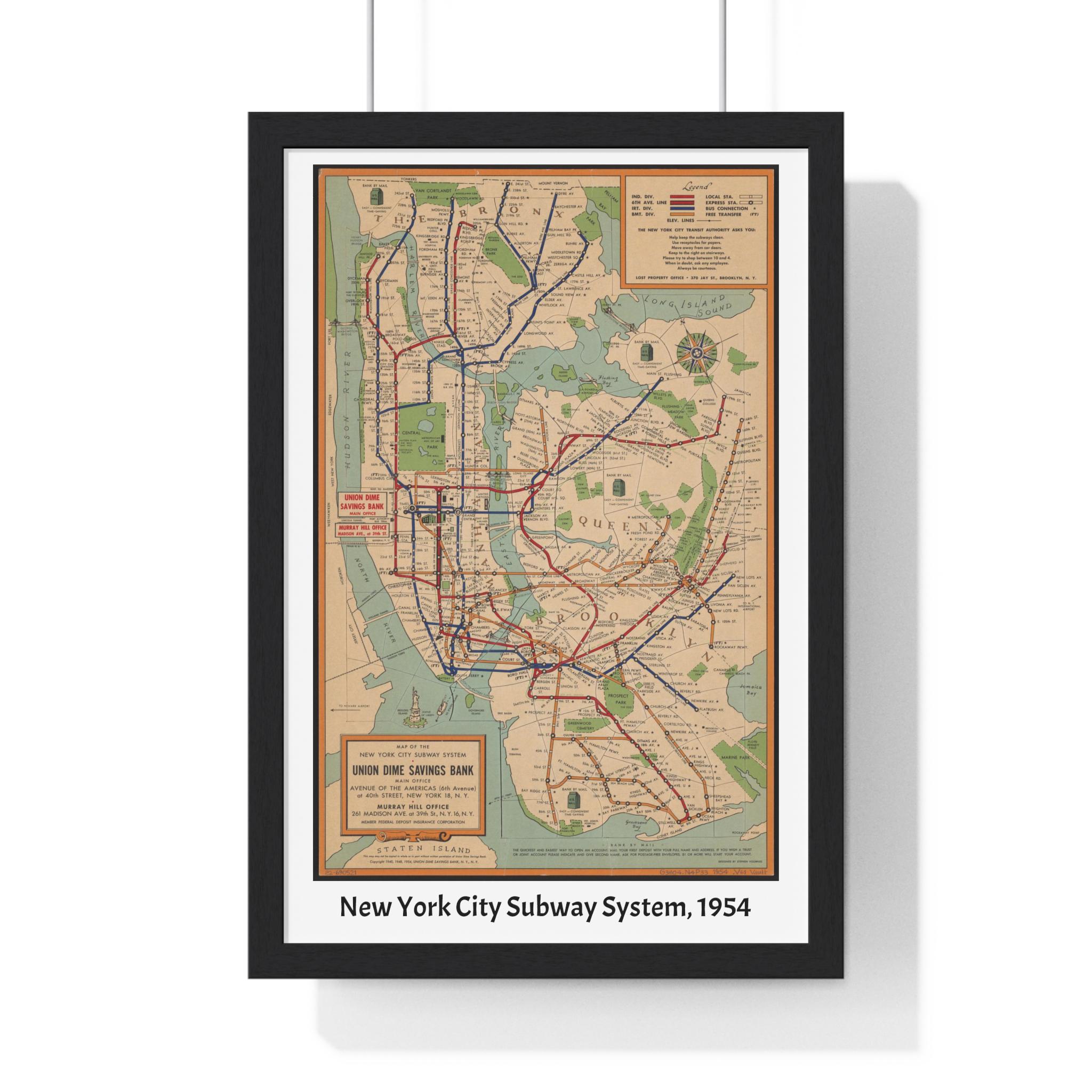 New York City Subway System Map,1954 - Etsy