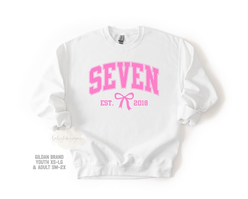 Girls 7th Birthday, Coquette Birthday Sweatshirt Kids,pink Bow ...