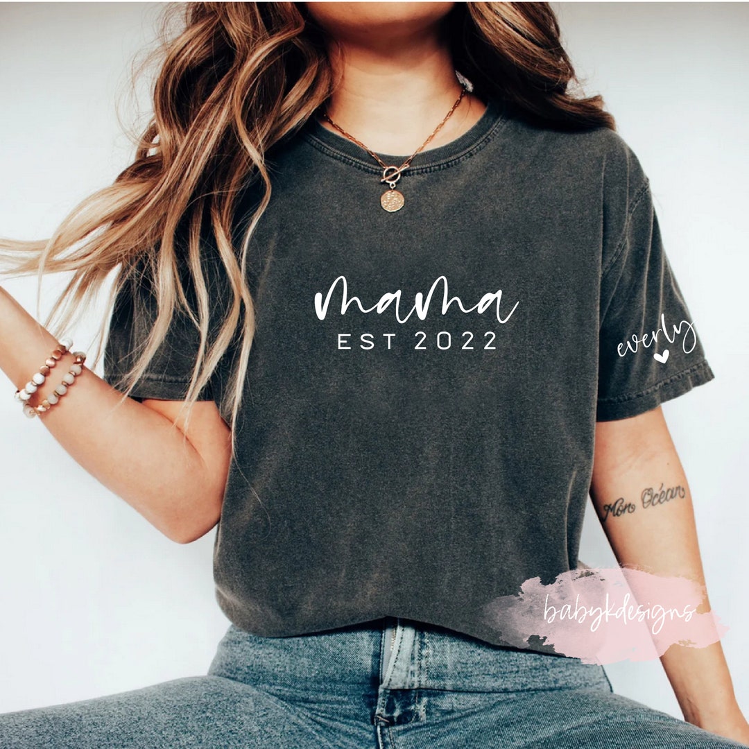 Custom Mama Shirt With Kids Names on Sleeve, Comfort Colors®, Mama Est ...