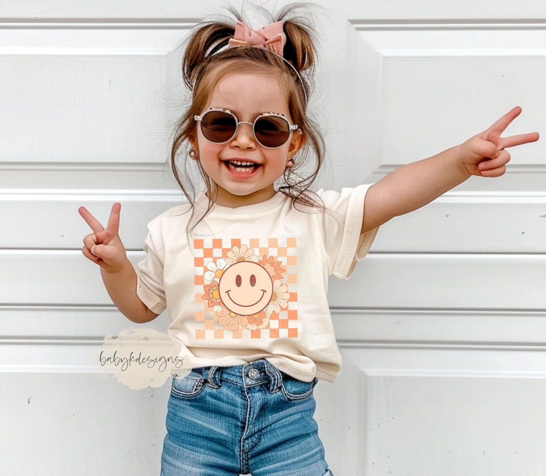 Toddler Smile Face, Girl Halloween Shirt, Cute Floral Shirt, Retro ...