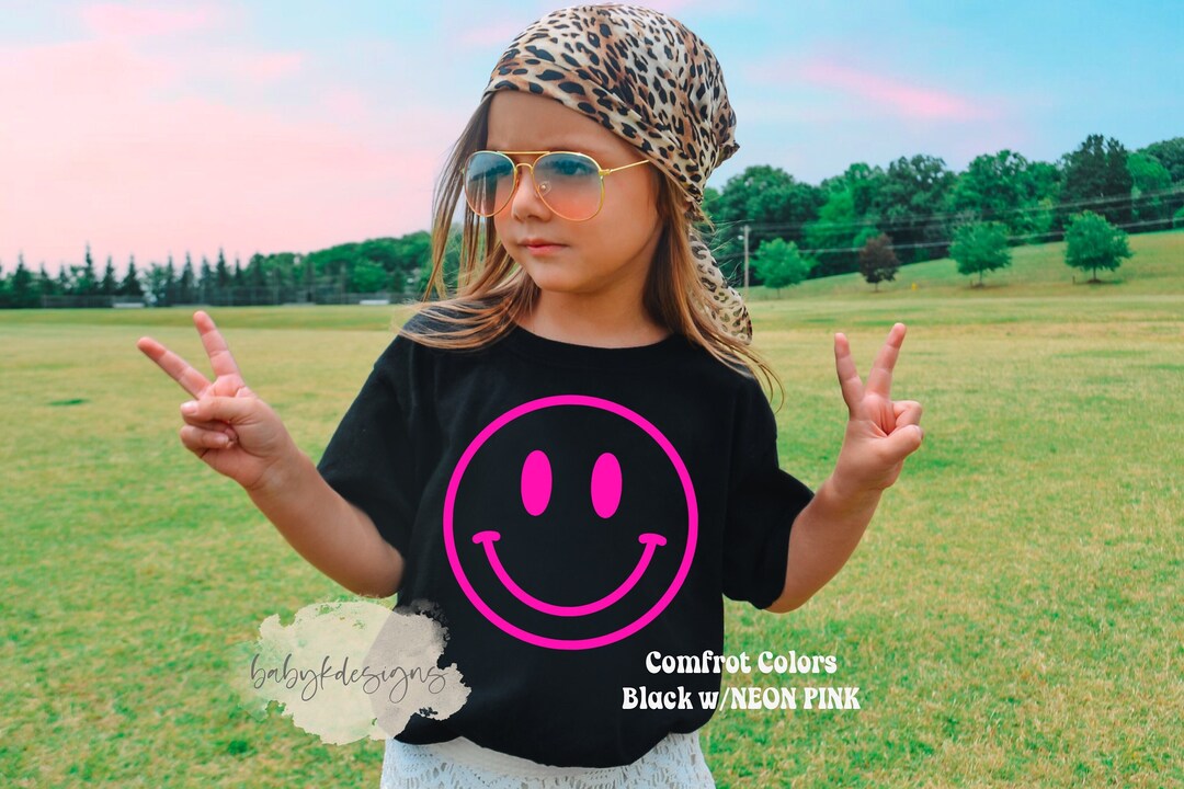 Girls Neon Happy Face Shirt, Comfort Colors® Aesthetic Oversized ...