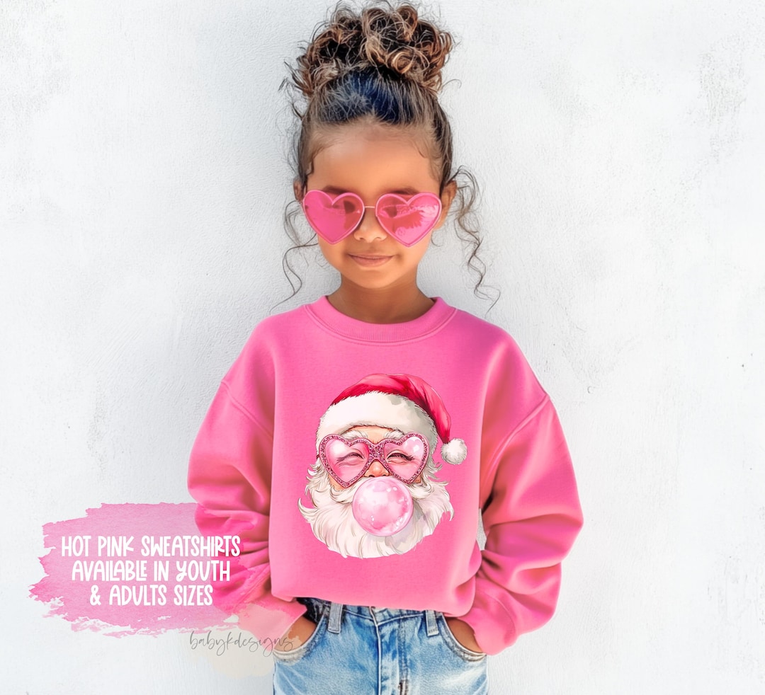 Pink Girly Christmas Sweatshirt, Toddler Sweatshirt, Bubble Gum Santa ...