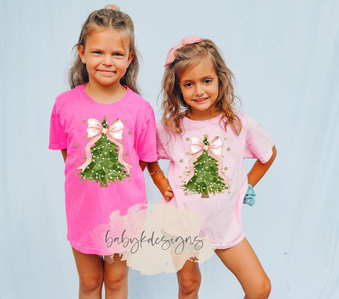 Coquette Christmas Tree Shirt, Girly Bow Shirt, Toddler Pink Christmas ...