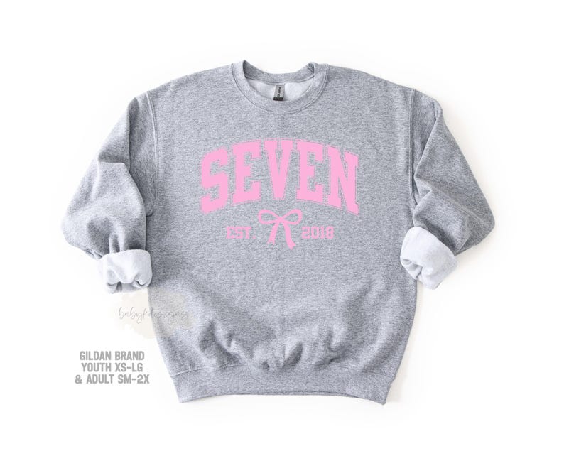 Girls 7th Birthday, Coquette Birthday Sweatshirt Kids,pink Bow ...