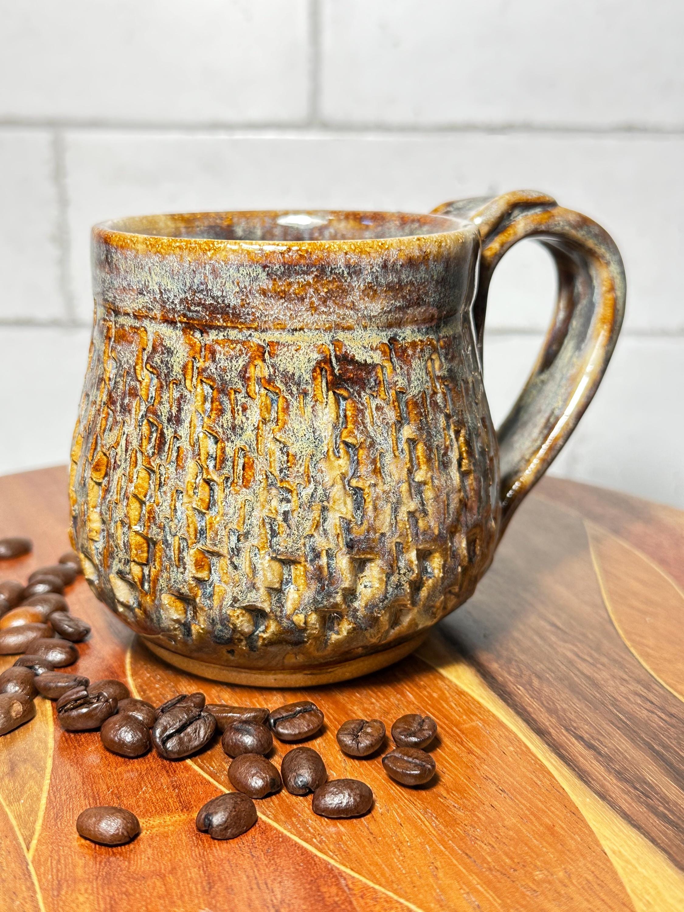 Carved Texture 12oz Mug With Multi Layered Glazes That Has a Stone ...