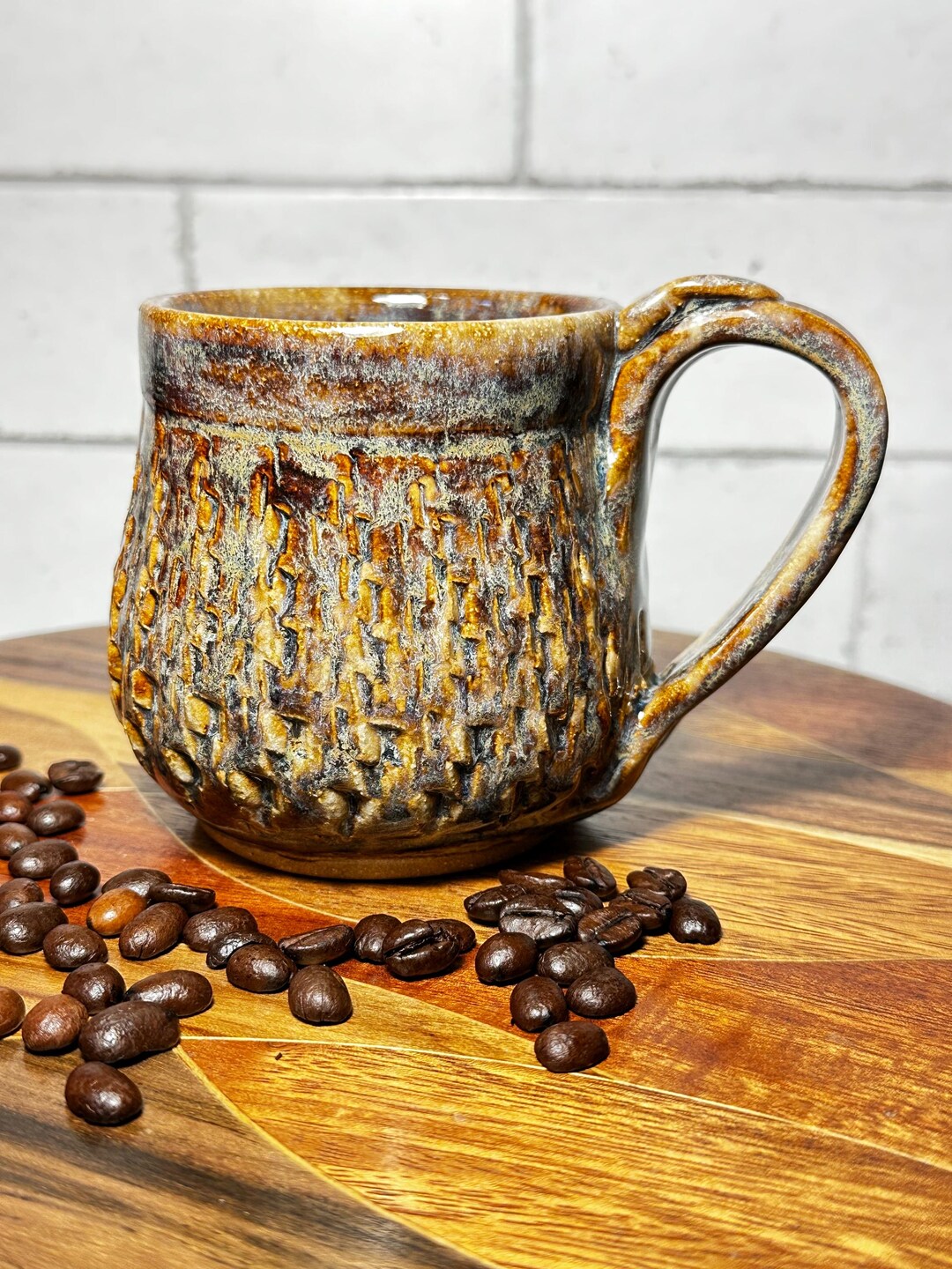 Carved Texture 12oz Mug With Multi Layered Glazes That Has a Stone ...