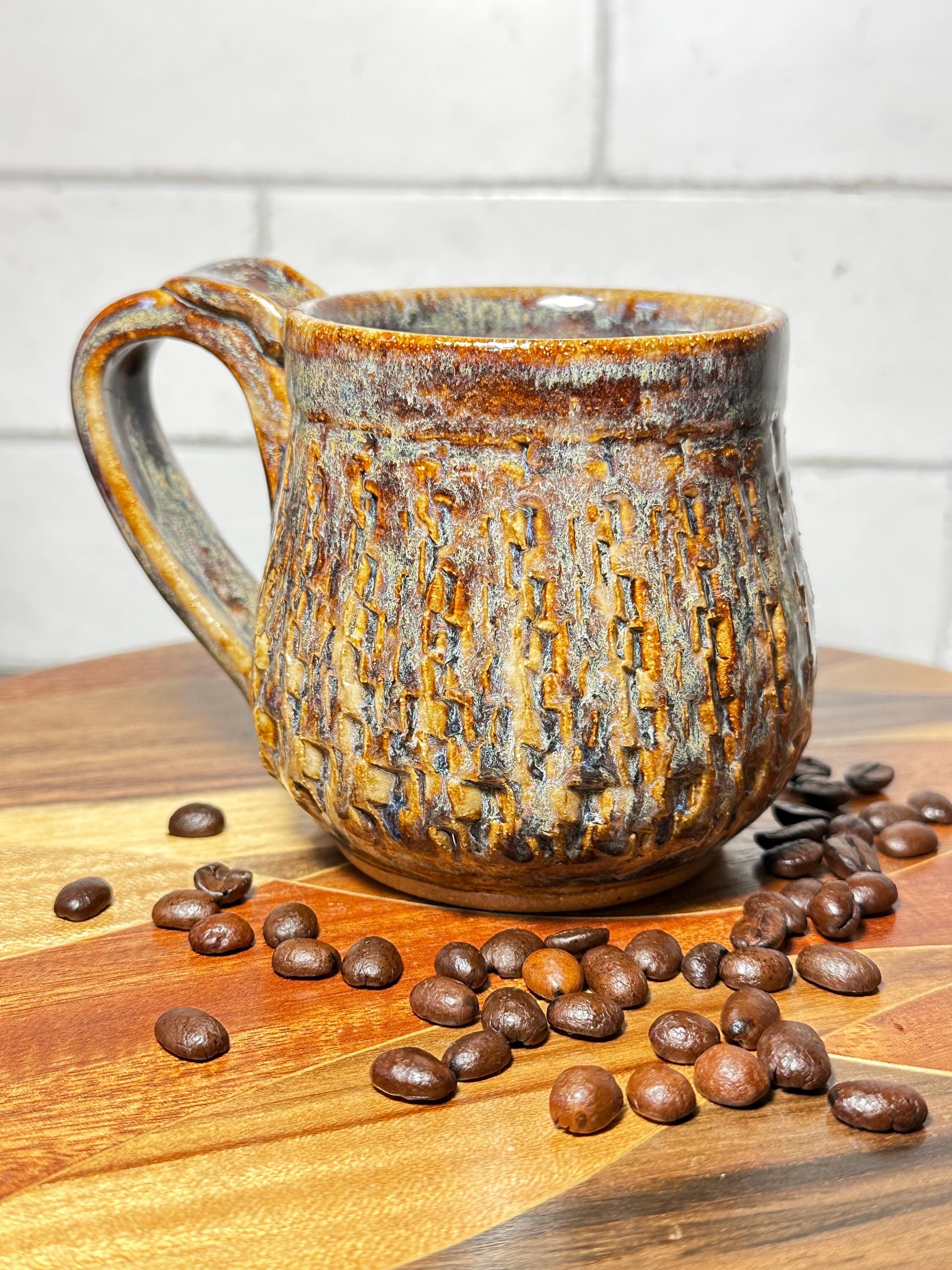 Carved Texture 12oz Mug With Multi Layered Glazes That Has a Stone ...