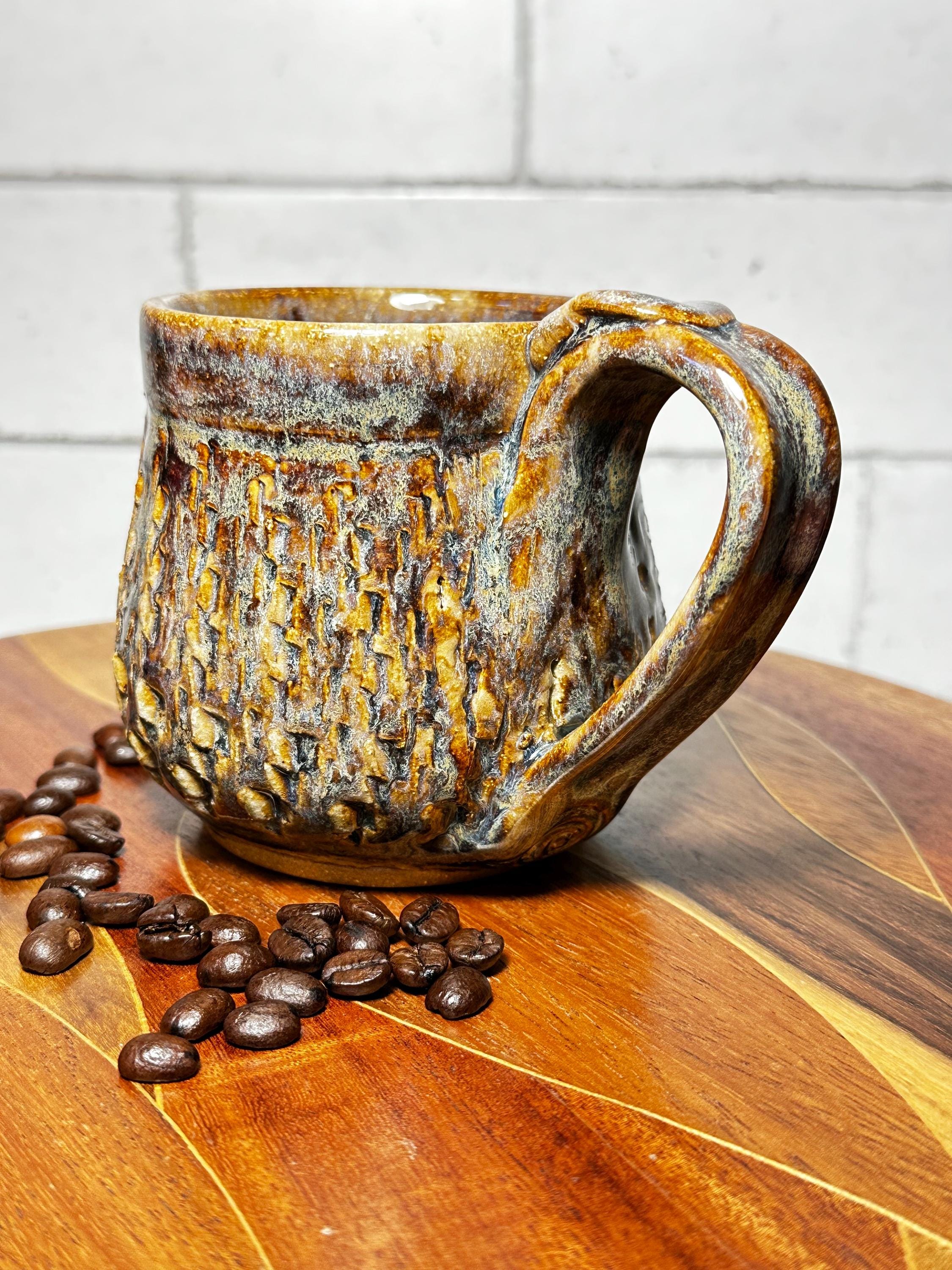 Carved Texture 12oz Mug With Multi Layered Glazes That Has a Stone ...