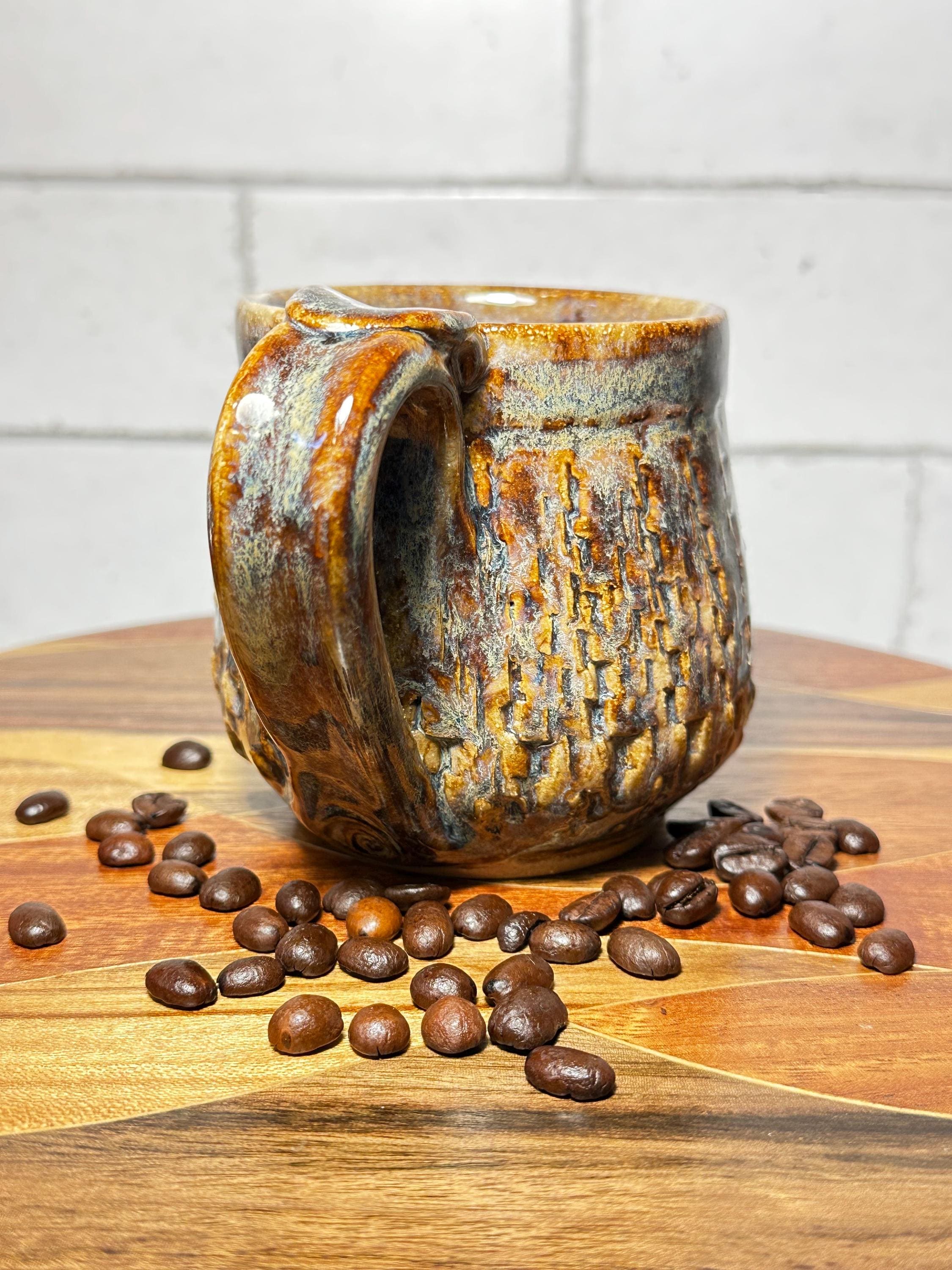 Carved Texture 12oz Mug With Multi Layered Glazes That Has a Stone ...