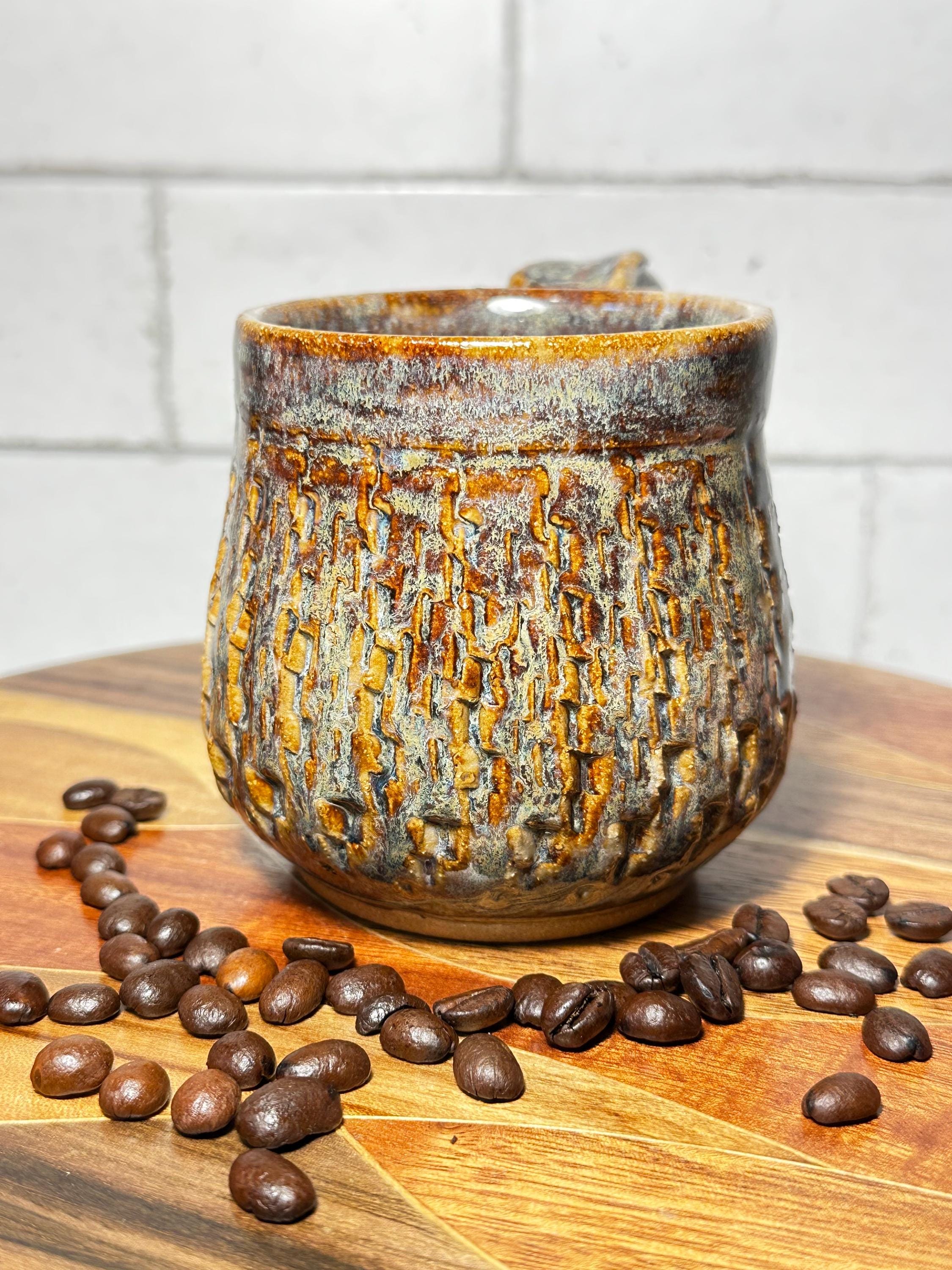 Carved Texture 12oz Mug With Multi Layered Glazes That Has a Stone ...