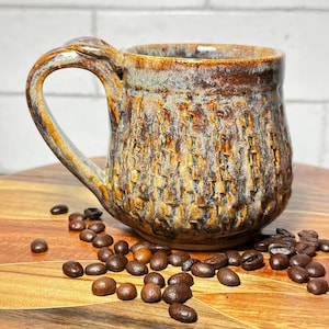 Carved Texture 12oz Mug With Multi Layered Glazes That Has a Stone ...