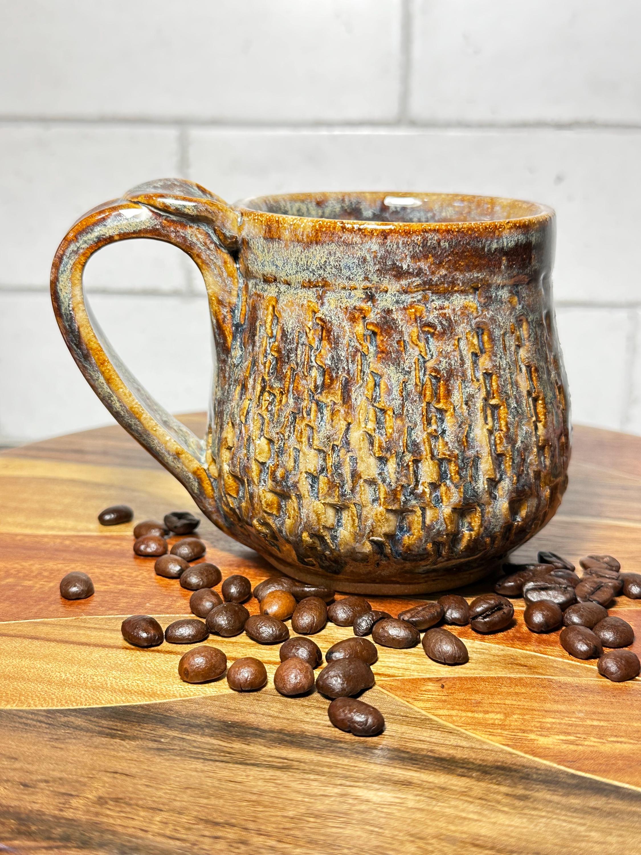 Carved Texture 12oz Mug With Multi Layered Glazes That Has a Stone ...