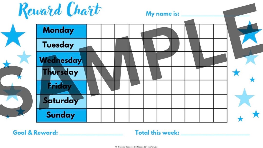 Boys Reward Chart • Printable • Fillable • Stars - Etsy