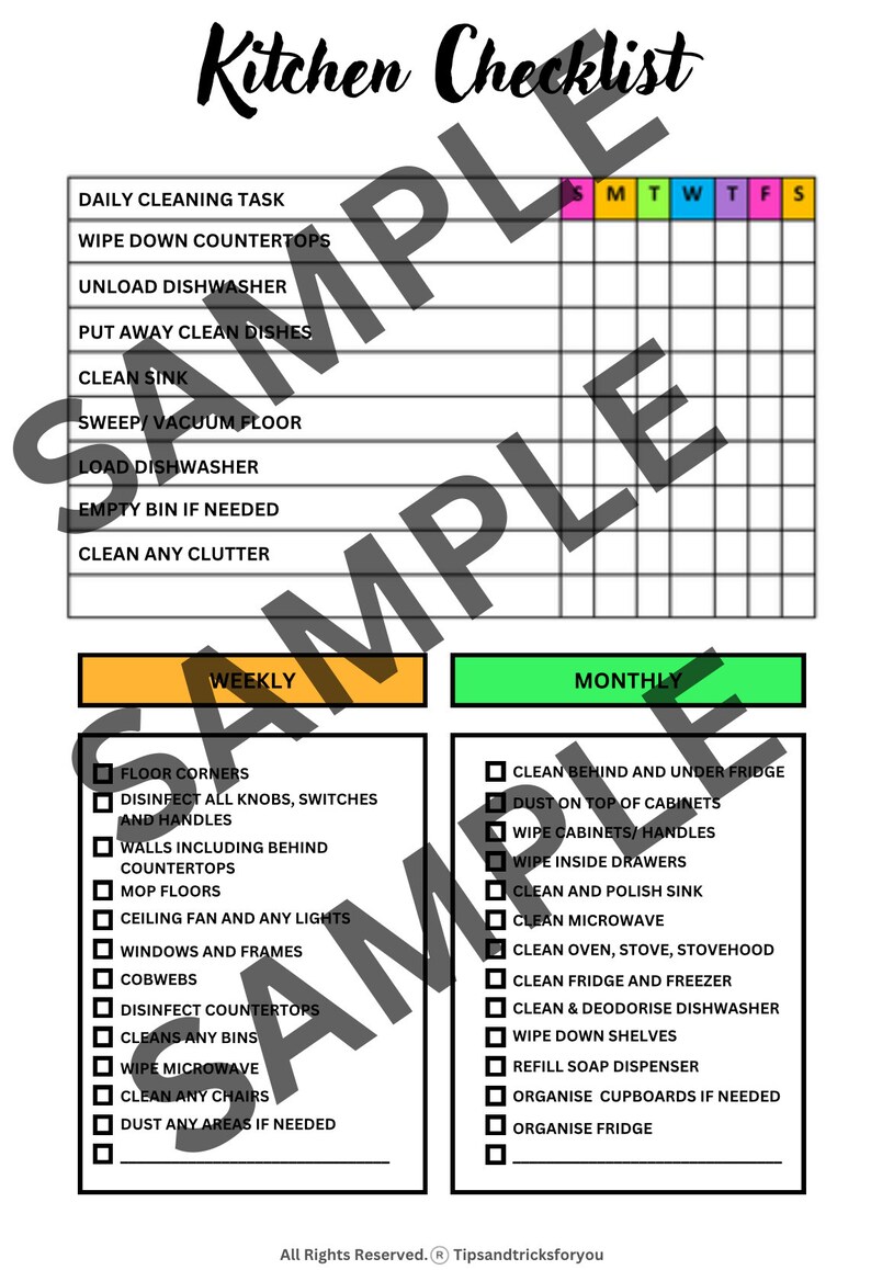 Printable Cleaning Checklist for Each Room • Printable Cleaning Family ...