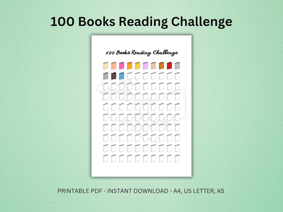 100 Book Reading Challenge, Reading Challenge Tracker, Reading Tracker, Reading Log, Printable ...