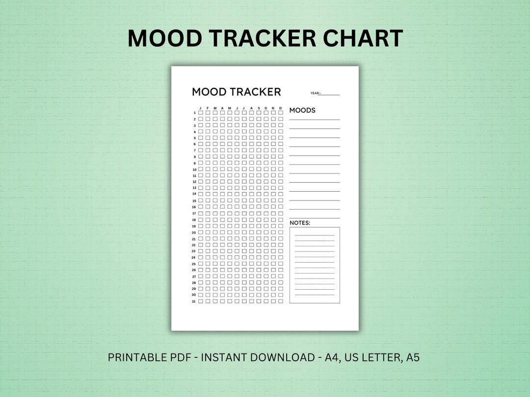 Yearly Mood Chart, Mood Tracker Printable, A Year in Pixels, Mood ...