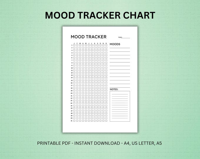 Mood Tracker Printable Daily Yearly Mood Journal, Mental Health ...