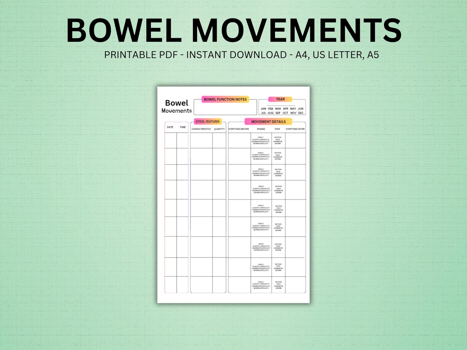 Bowel Movement Tracker, Digital Health Log, Gut Health Journal, Daily ...