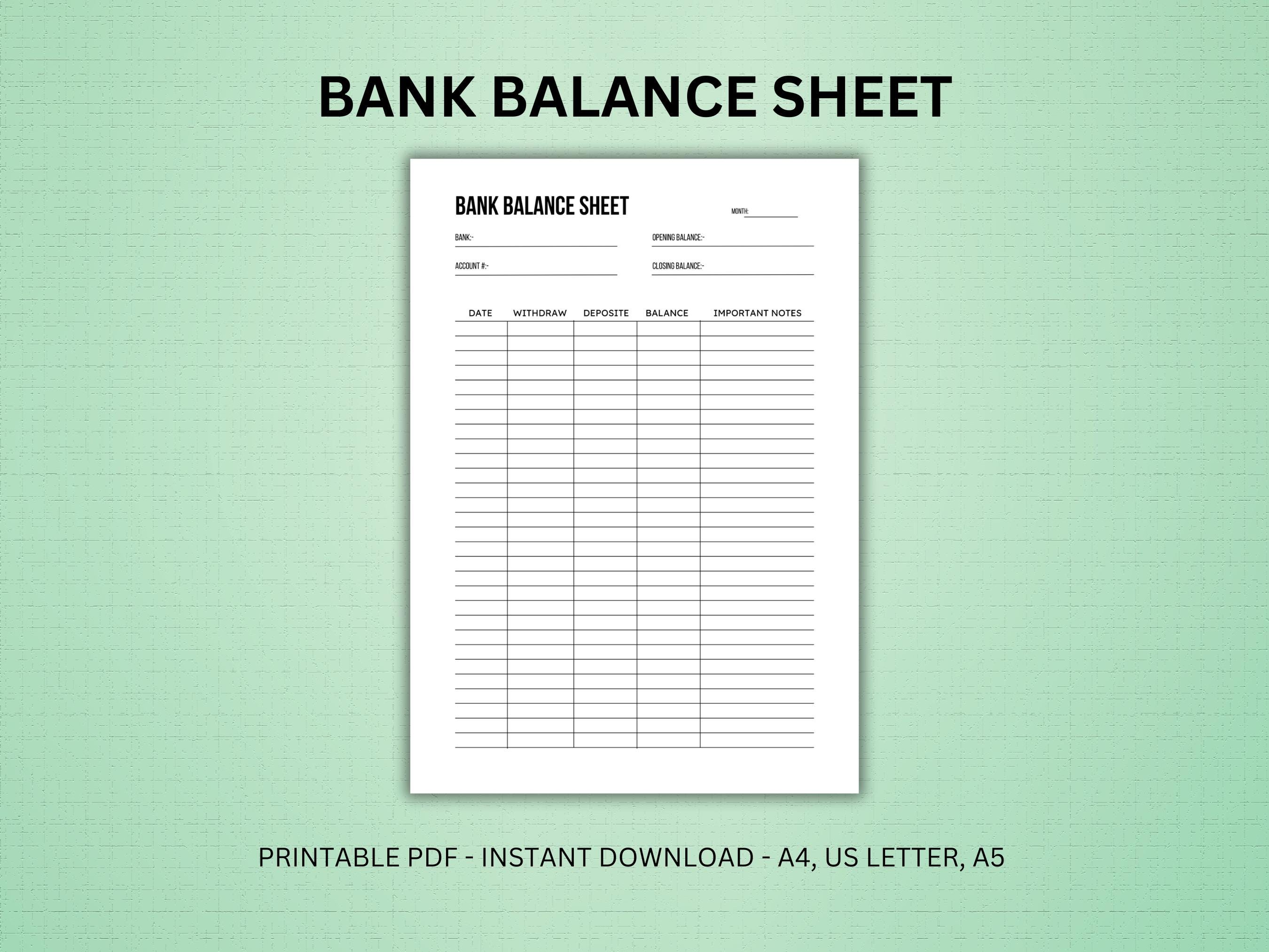 Bank Account Tracker Printable Template, Bank Account List, Banking ...