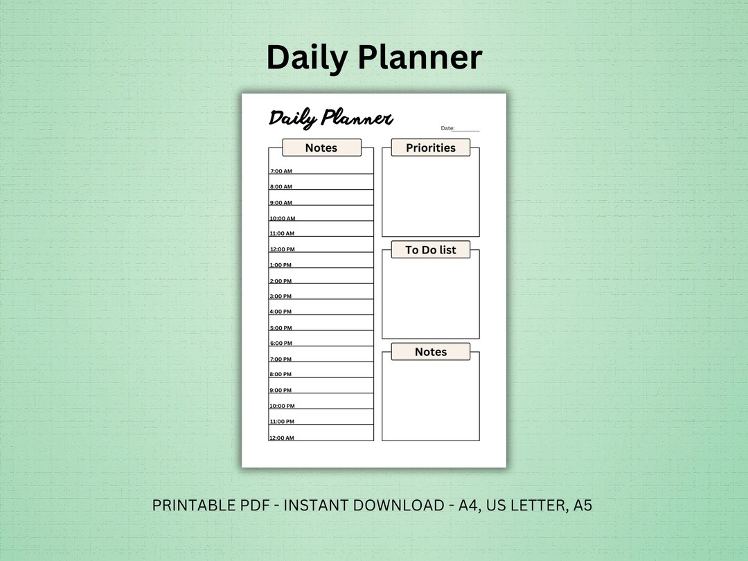 Hourly Daily Weekly Planner, Daily Hourly Schedule, Daily Hour Planner ...