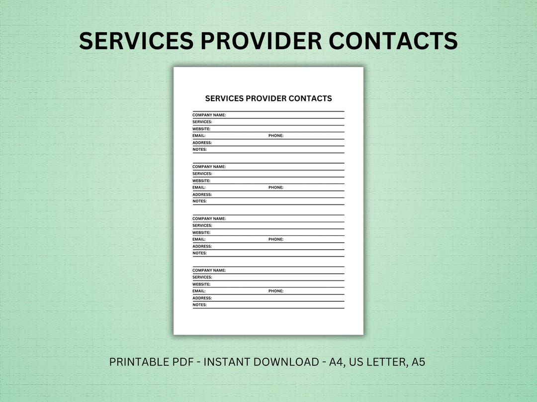 Printable Service Provide Contact Template, Utility Contact List ...