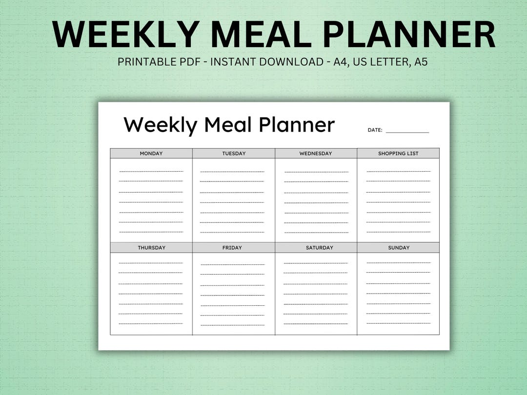Weekly Meal Planner, Printable Meal Planning, Instant Download, Family ...
