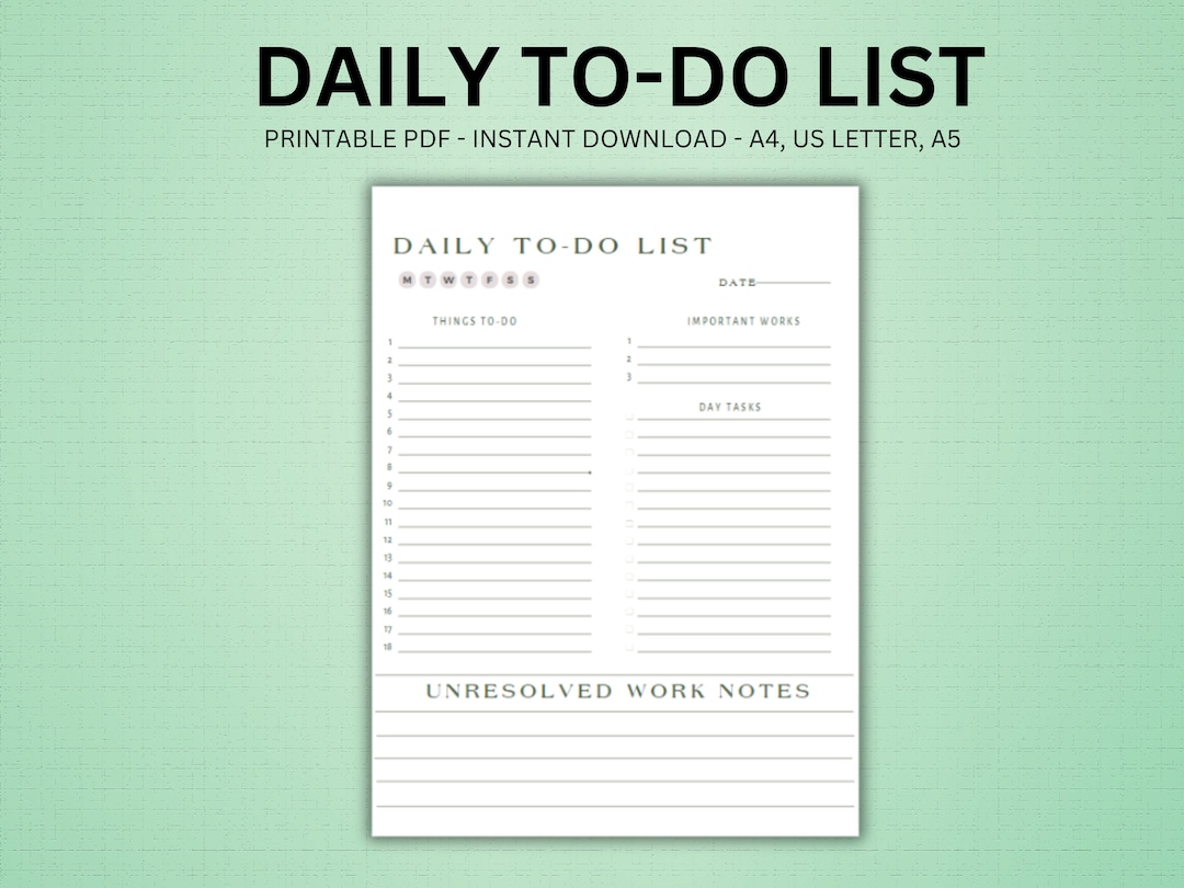 Daily to Do List Printable Template, Daily Planner Printable, Task ...