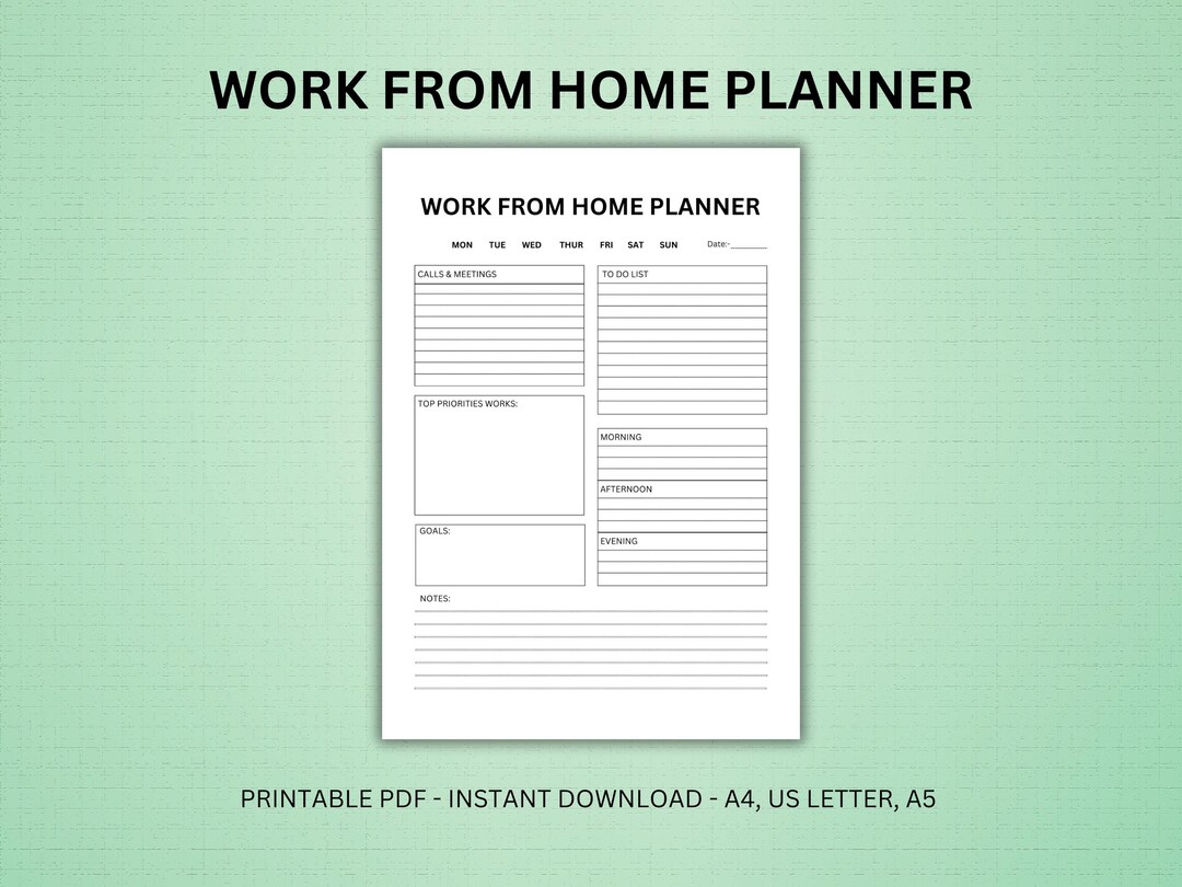 Work From Home Planner Printable, Daily Hourly Planner, Work Schedule ...