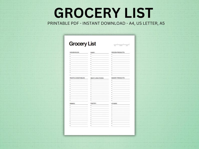 Grocery List Printable Template, Grocery Planner, Grocery Shopping List ...