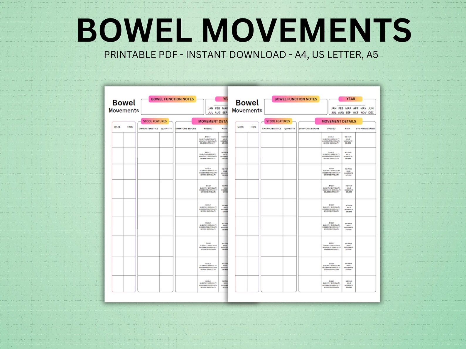Bowel Movement Tracker, Digital Health Log, Gut Health Journal, Daily Bowel Movement Tracker ...