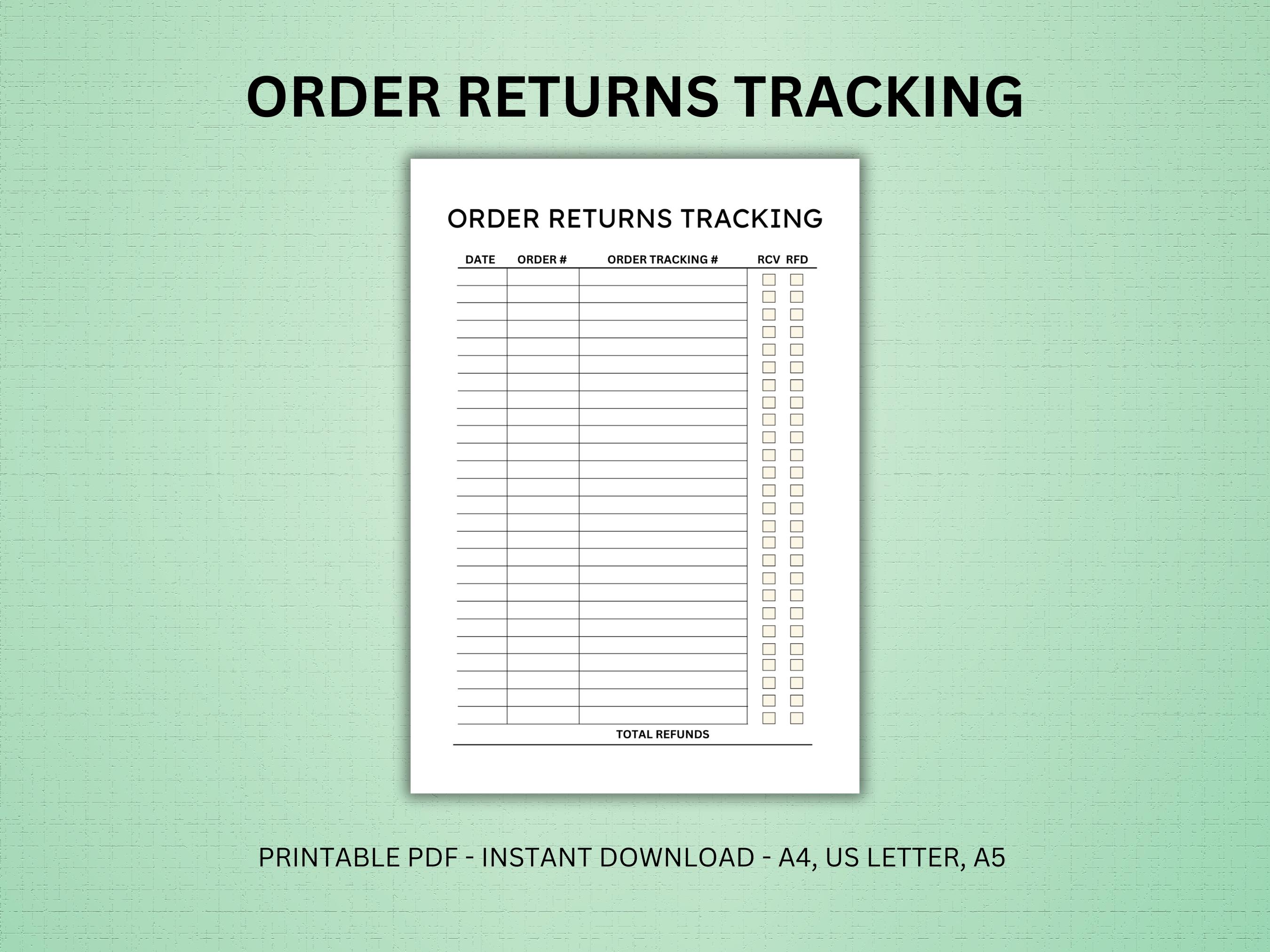 Returns Tracker Printable | Order Returns Log | Printable Return ...