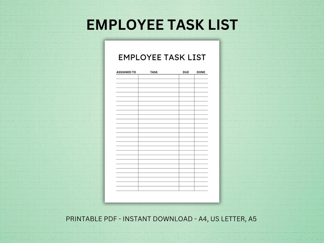 Employee Task List Printable, Work Allocation Sheet, Daily Task Sheet ...