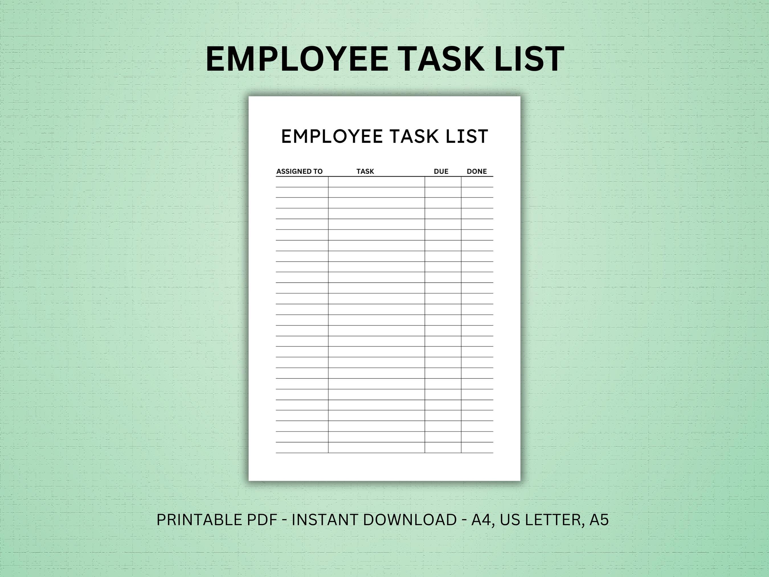 Employee Task List Printable, Work Allocation Sheet, Daily Task Sheet ...