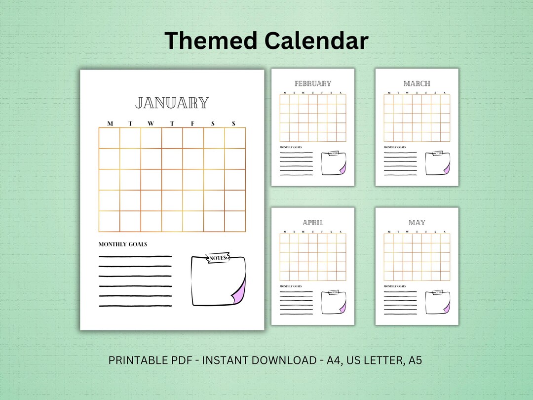 Book Themed Calendar, Printable Book Calendar, Minimalist Book Calendar ...